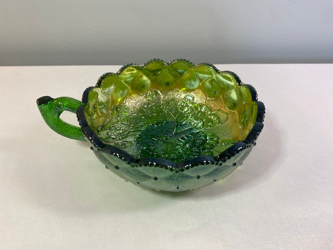 Vintage Imperial Glass Green Carnival Glass Bowl Etsy