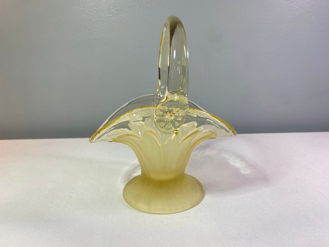 Vintage Glass Basket - Viking Art Glass - Flower - Yellow Satin - 1981 ...