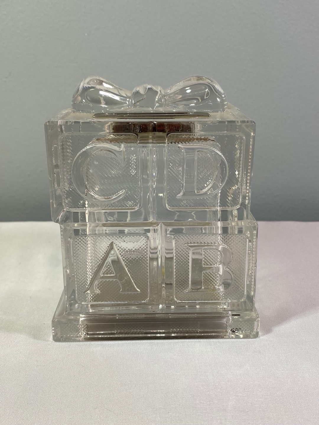 Vintage Glass Bank Marquis by Waterford Crystal ABCD Bow Block Bank Box ...