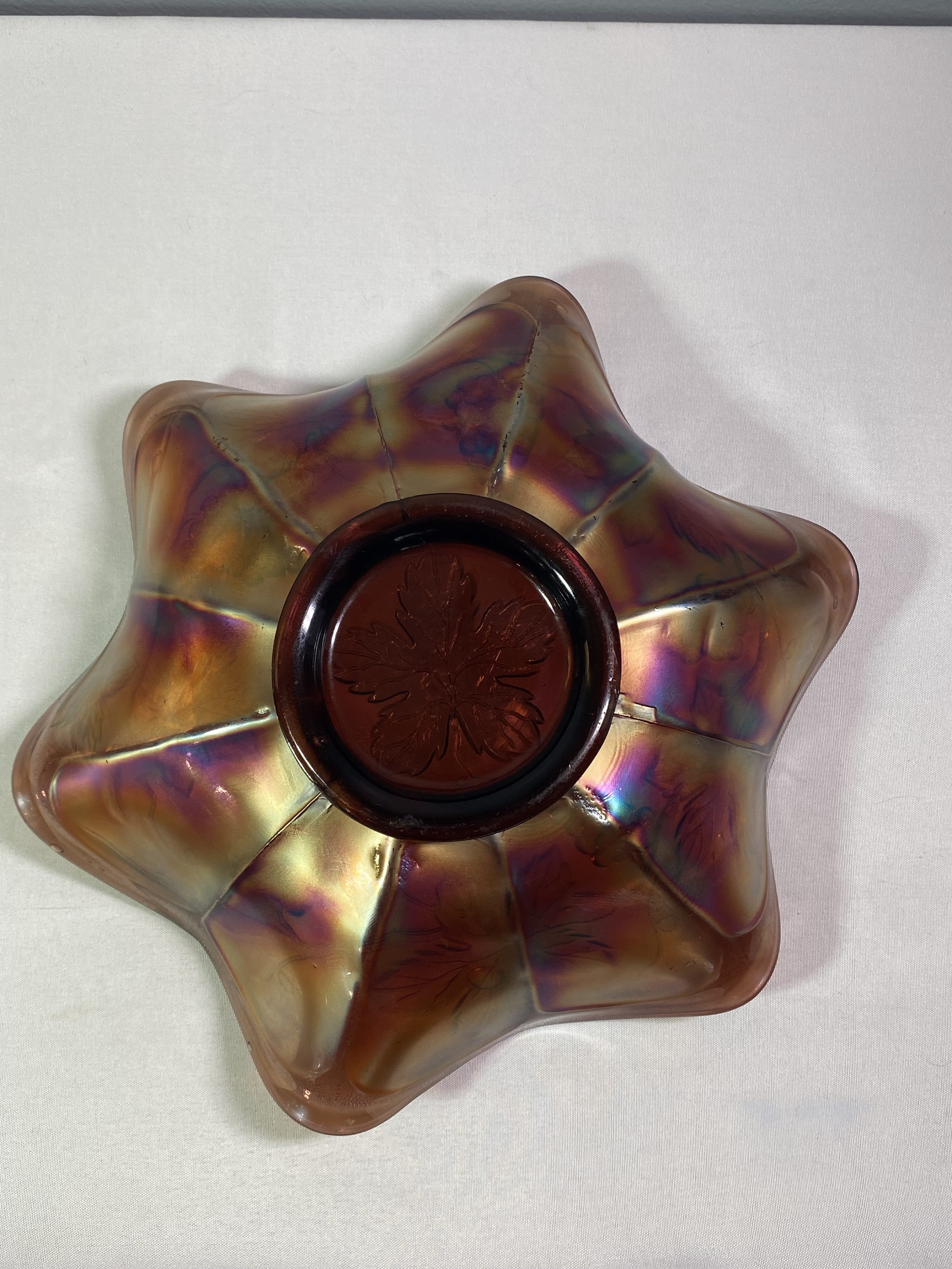 Vintage Fenton Carnival Glass Bowl - Iridescent Copper / Amber Carnival ...