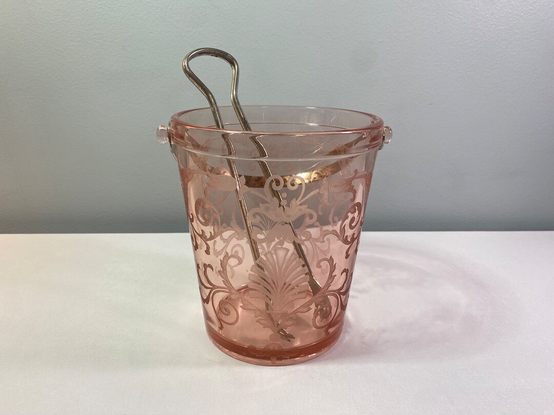 Vintage Ice Bucket Fostoria Glass Versailles Rose Pink 6 Tall Chrome ...