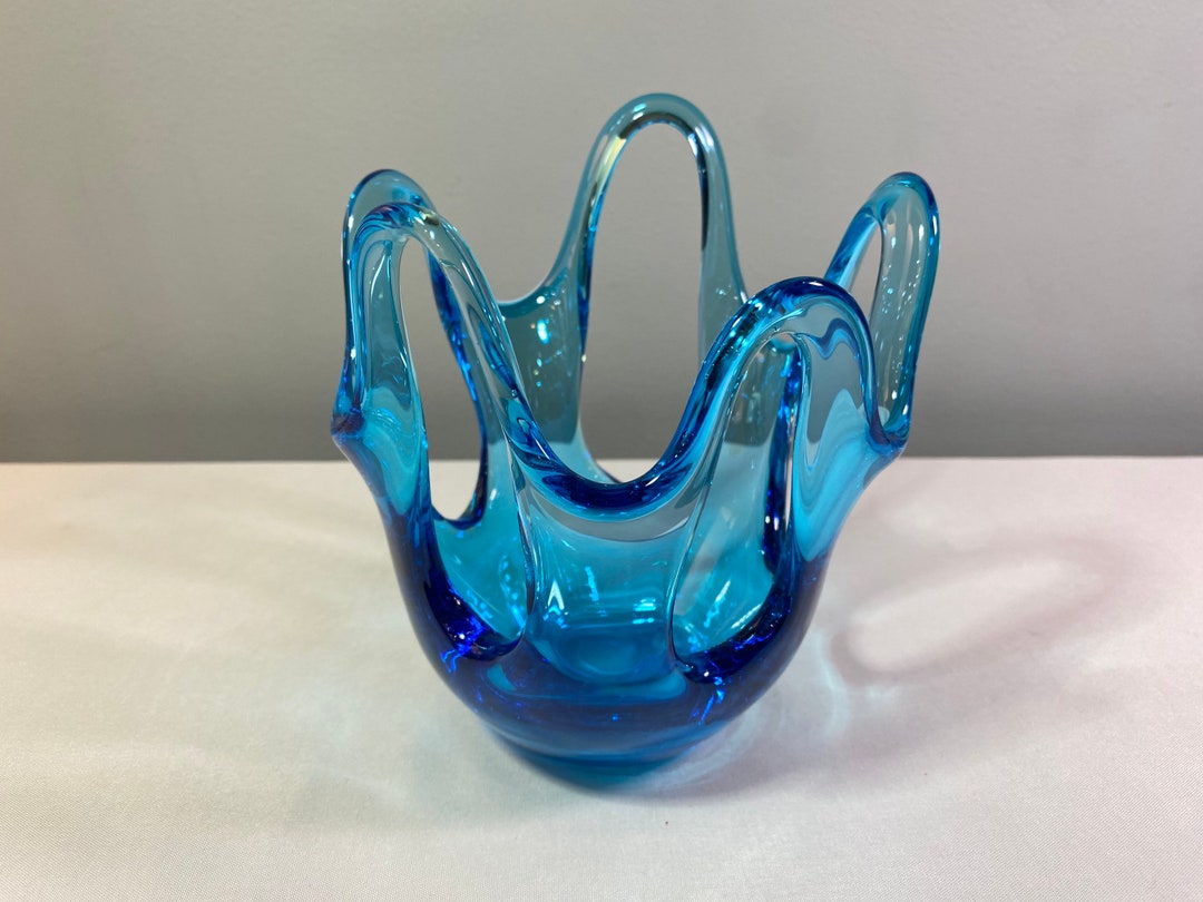 HQT Art Glass - Hand Blown / Stretched - Aqua Blue - Candle Holder ...