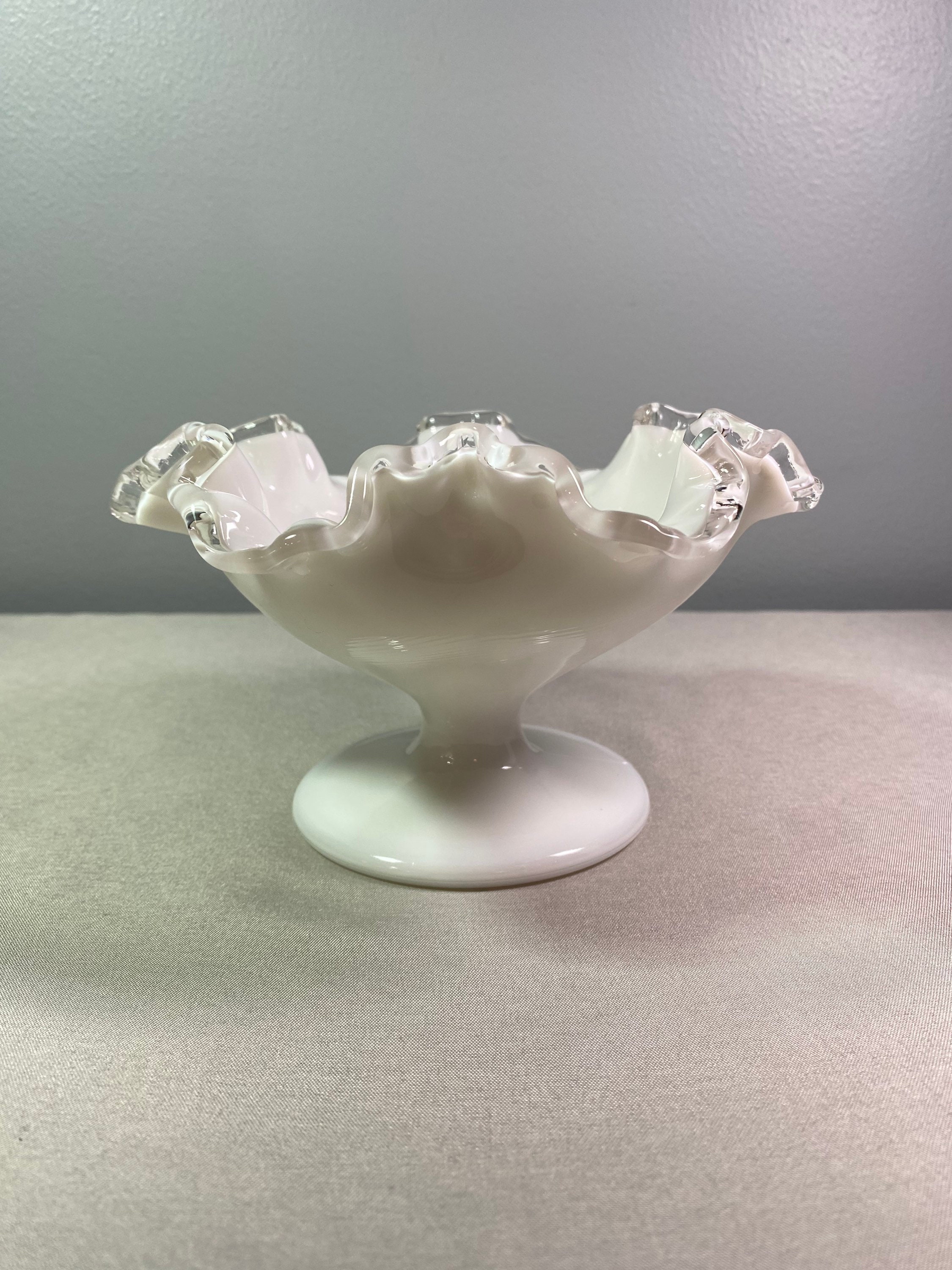 Fenton Glass Milk Glass Silver Crest Pedestal Compote Candy With ...
