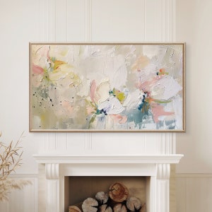 Abstract Flower Oil Painting, Floral Frame TV Art, Abstract Floral Oil ...