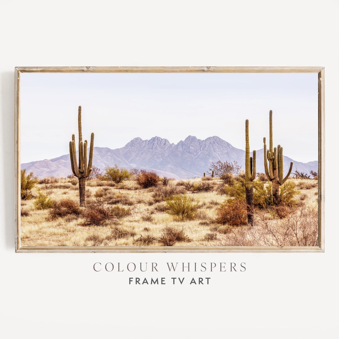 Desert Frame TV Art, Four Peaks of the Mazatzal Mountains, Cactus Frame ...