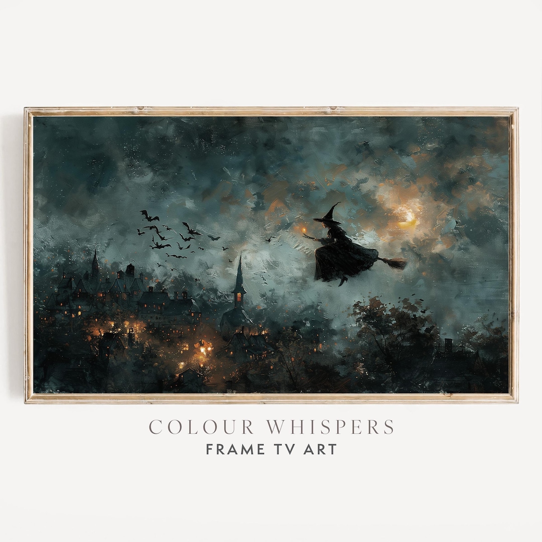 Halloween Frame TV Art, Witch Oil Painting, Spooky Halloween Decor ...