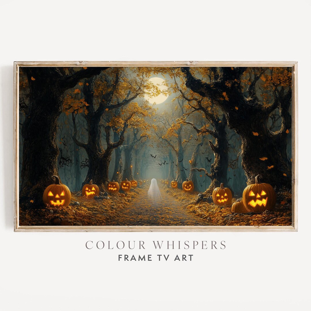 Eerie Pumpkin Halloween Frame TV Art: Spooky Forest Painting (digital ...
