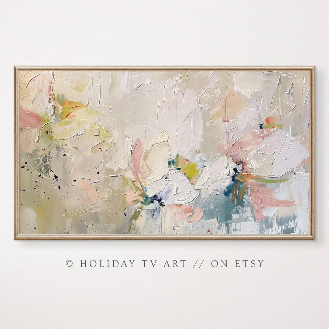 Abstract Flower Oil Painting, Floral Frame TV Art, Abstract Floral Oil ...