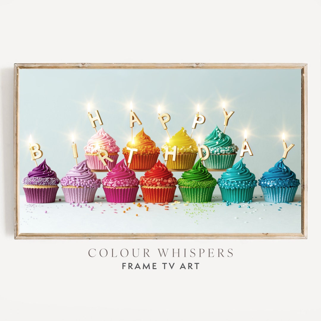 Birthday Cupcake Samsung Frame TV Art, Rainbow Candles (digital ...
