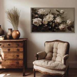 Vintage Flower Oil Painting, Floral Frame TV Art, Rose Oil Painting ...