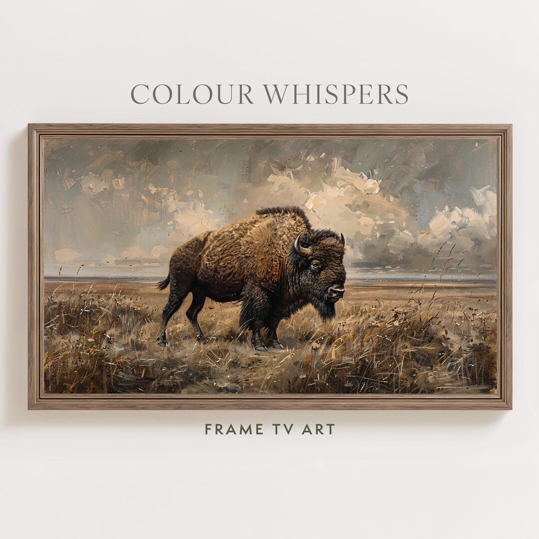 Bison Frame TV Art | Bison Oil Painting | Wildlife Wall Art | Nature TV ...