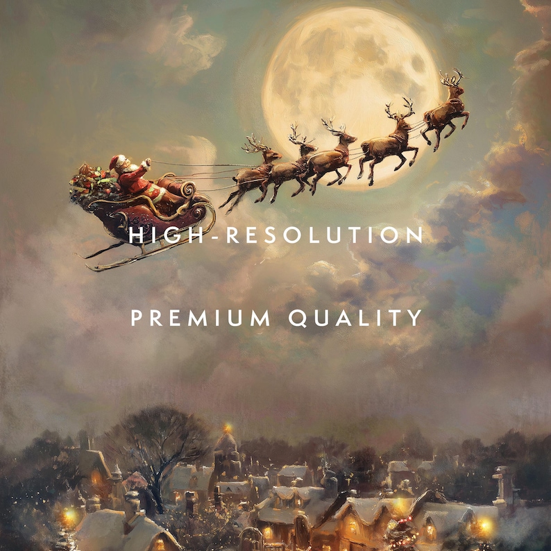 Christmas Print | Santa Sleigh in Moonlight | Christmas Wall Art ...