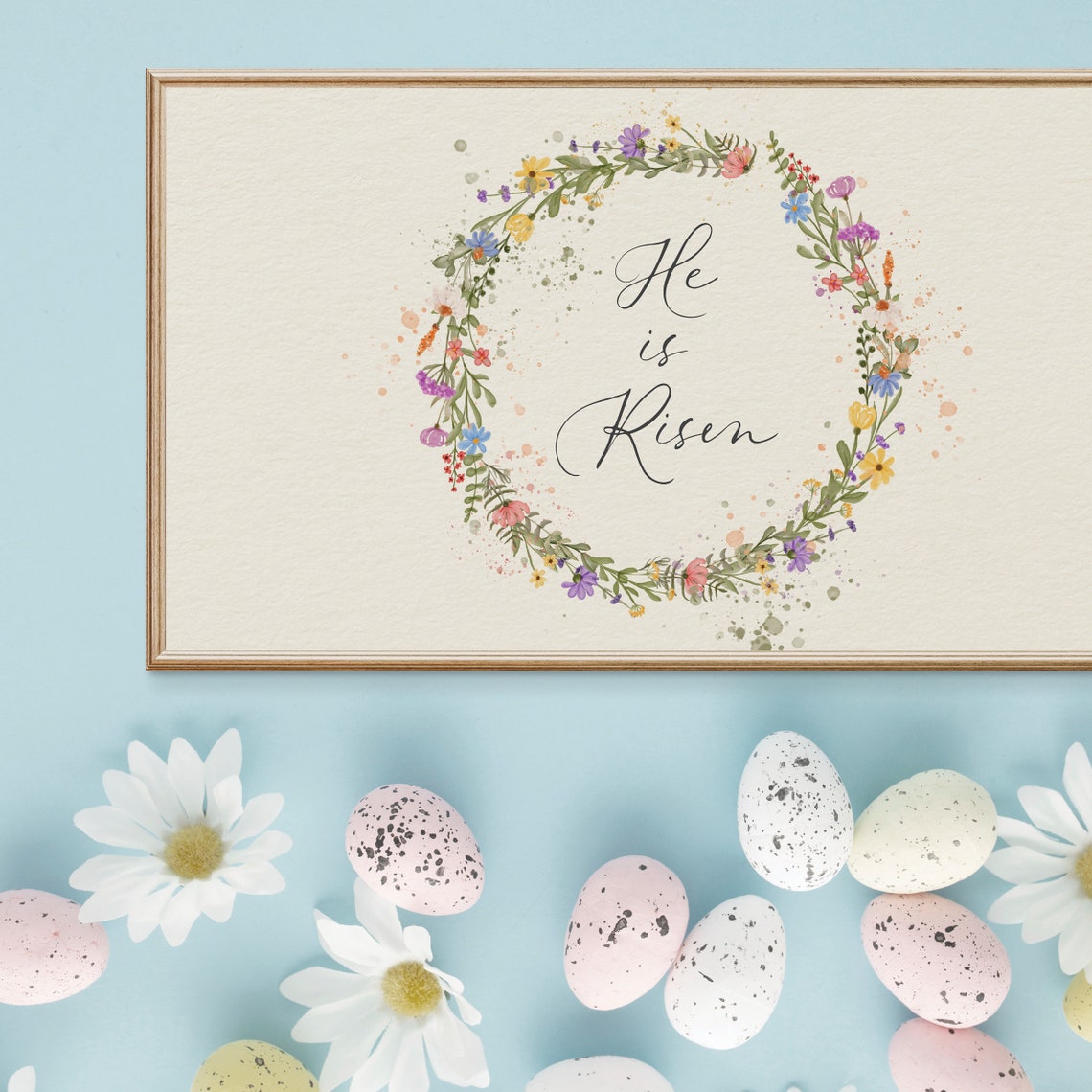 Easter Frame TV Art, He is Risen Floral Wreath (digital Download) - Etsy