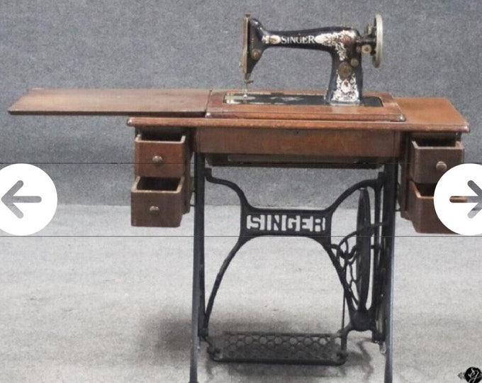 1917 Singer Treadle Sewing Machine Red Eye With Table 4 Drawer Model 66 ...