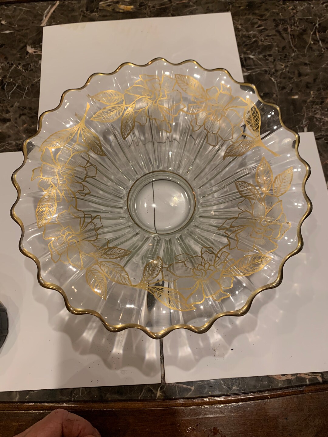 Vintage Scalloped Edge Glass Bowl With Gold Trim and Gold Flowers 12 - Etsy