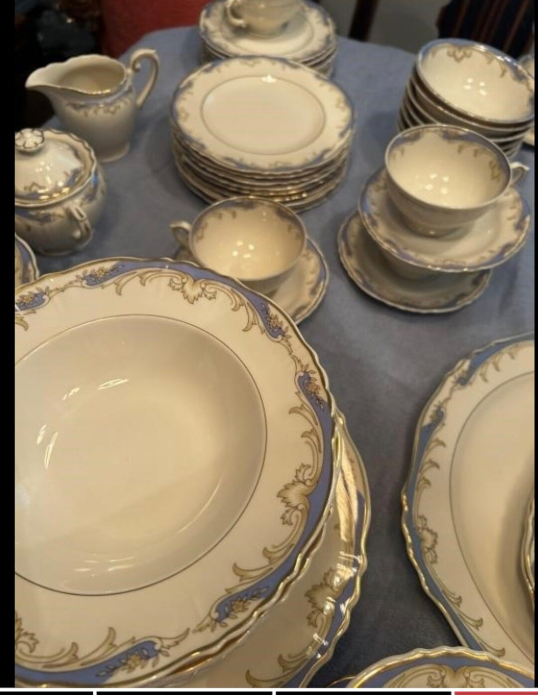 Syracuse China, Federal Style, Blue and Gold Trim 8 Service Set Plus ...