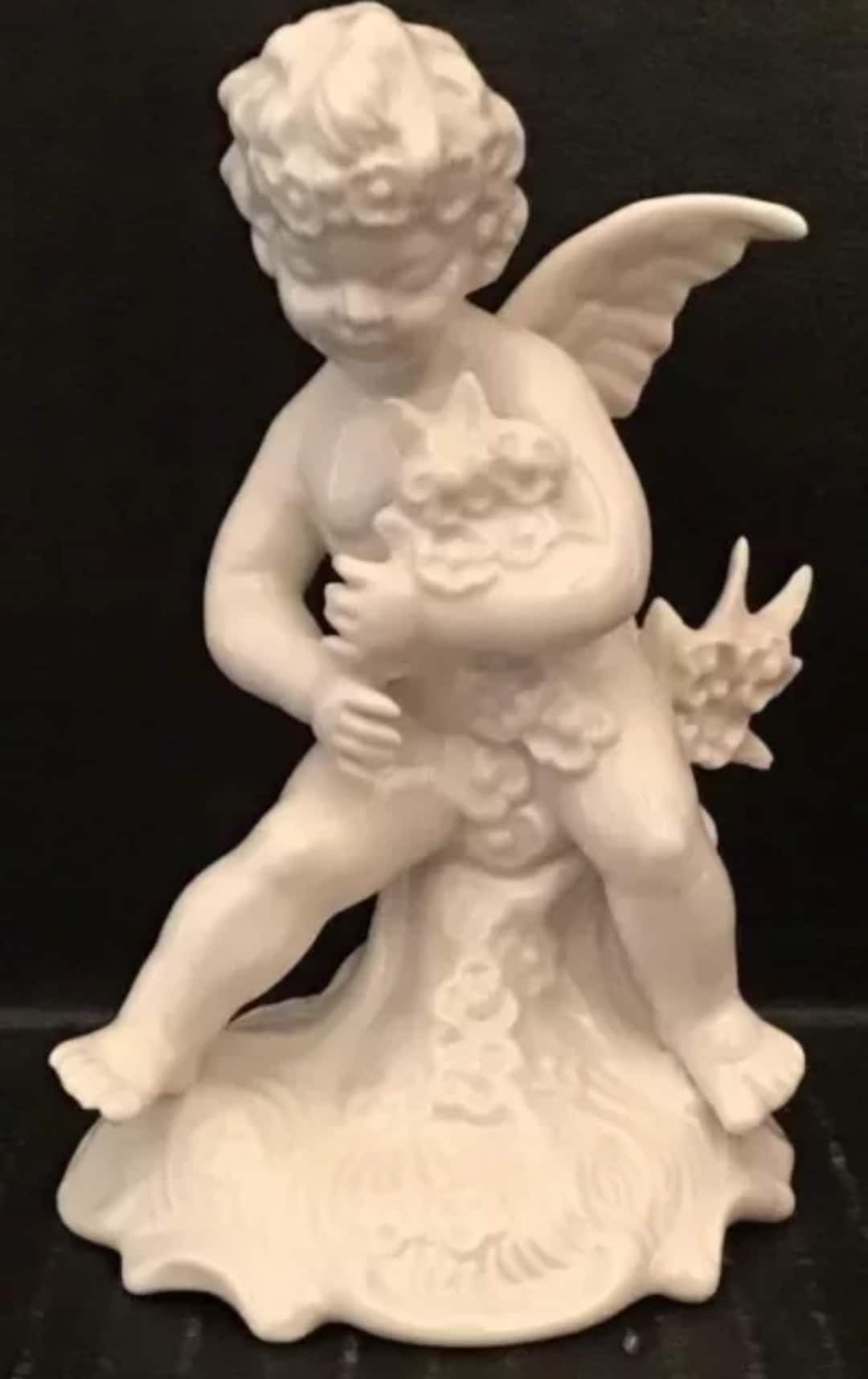 Dresden Germany Porcelain Angel Cherub Chine De Blanc W/ Flowers White ...