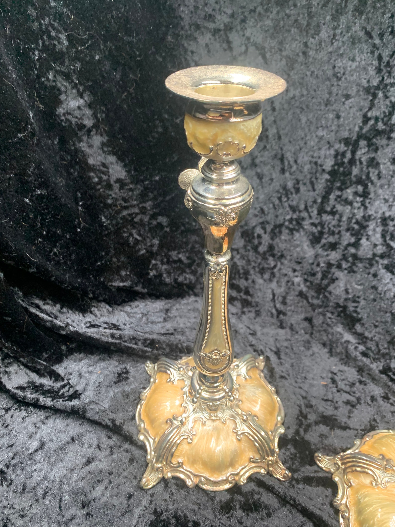Vintage Georgian Candlesticks Silver W Enamel Butterfly Flower Crystals ...