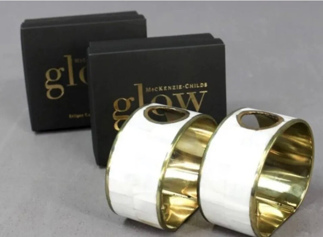 MACKENZIE CHILDS Mother of Pearl eclipse Candle Holder Set of 2 & NEW Tapers - Etsy