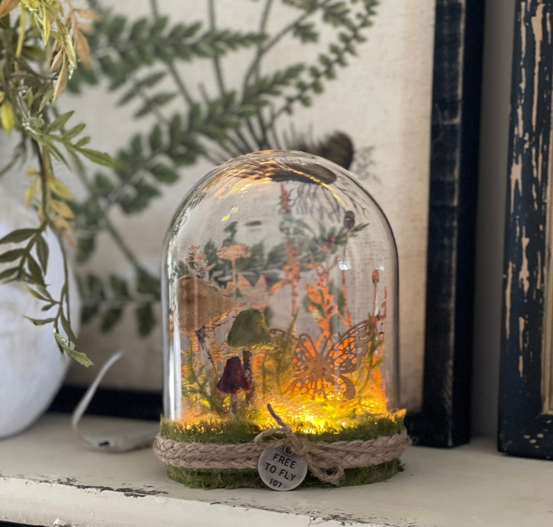Velvet Mushroom Display Dome With Filigree Butterfly - Etsy