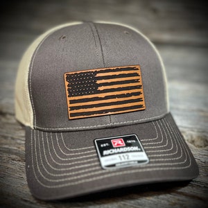 American Flag Leather Patch Hat Patriotic Richardson 112 - Etsy