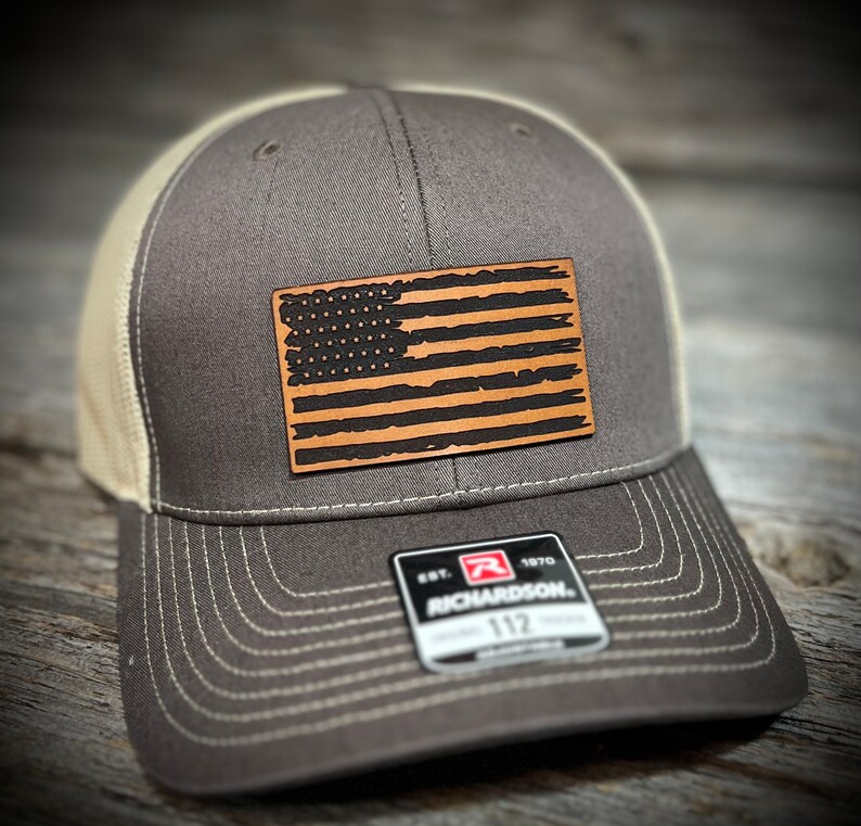 American Flag Leather Patch Hat Laser Engraved - Etsy