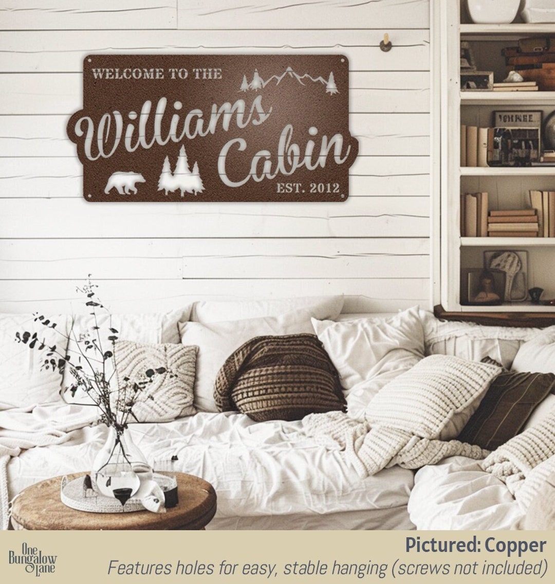 Custom Metal Cabin Sign With Bear for Mountain Home Personalized ...