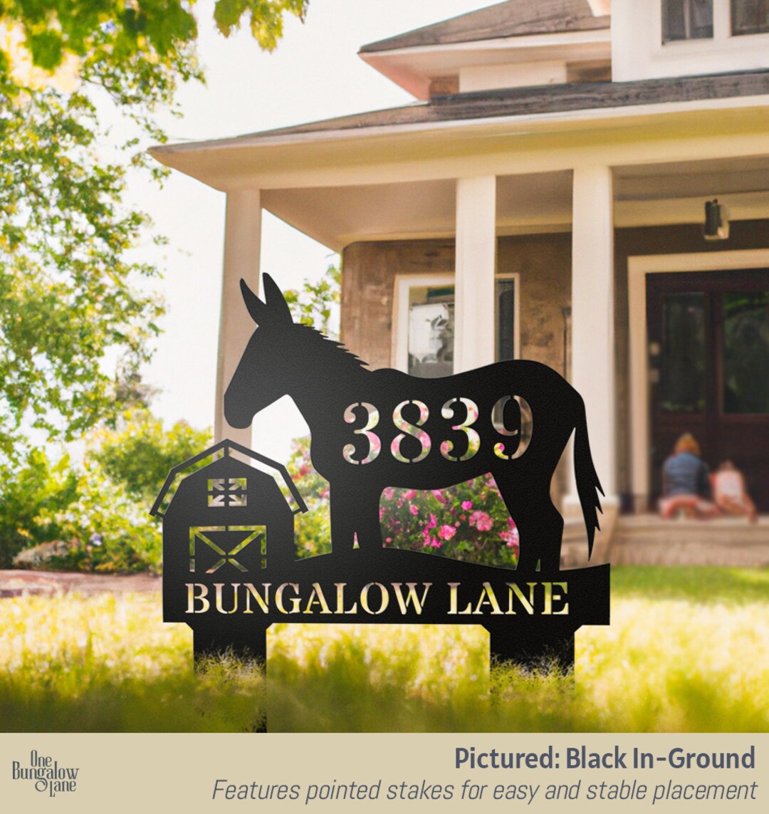 Donkey Shaped With Barn Metal Address Sign for End of Driveway Mailbox ...