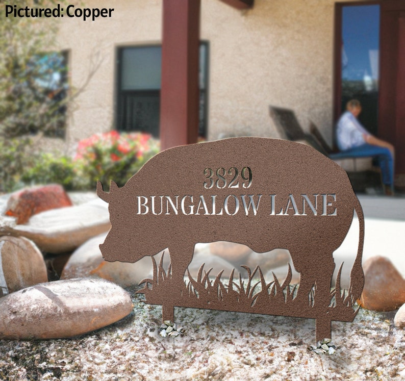Large Pig Shaped Metal Address Sign Stakes for Front Yard Personalized ...