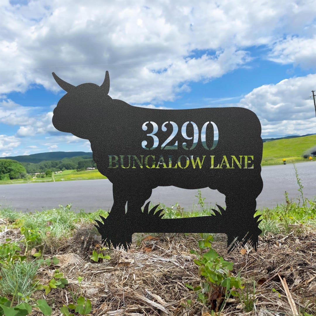 Metal Highland Cow Sign, Highland Cattle Address Plaque, Outdoor ...