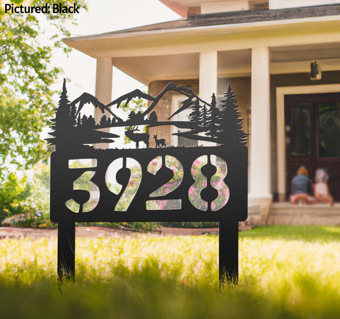 Custom Mountain Cabin Address Sign Metal House Number Sign for Yard ...