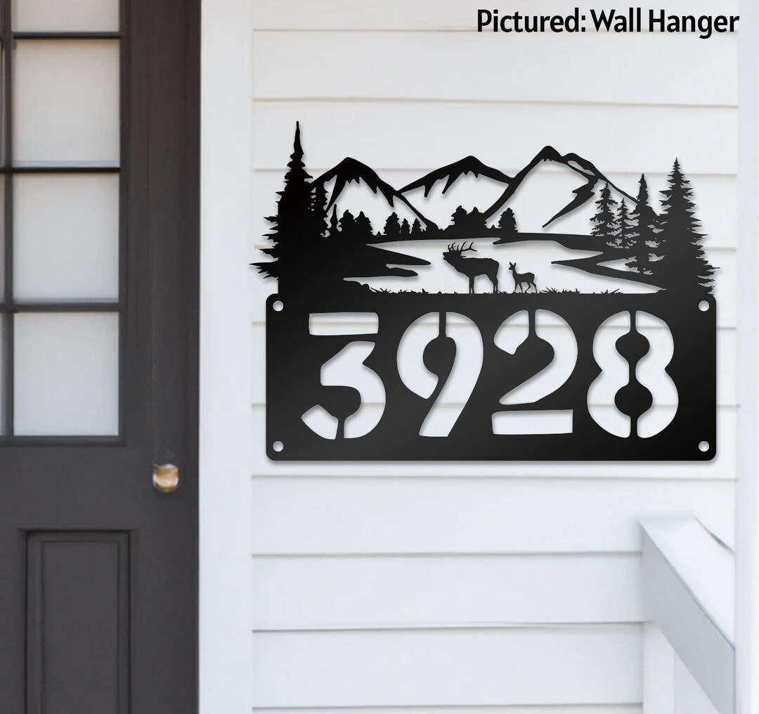 Custom Mountain Cabin Front Door Address Sign Metal Street House Number ...