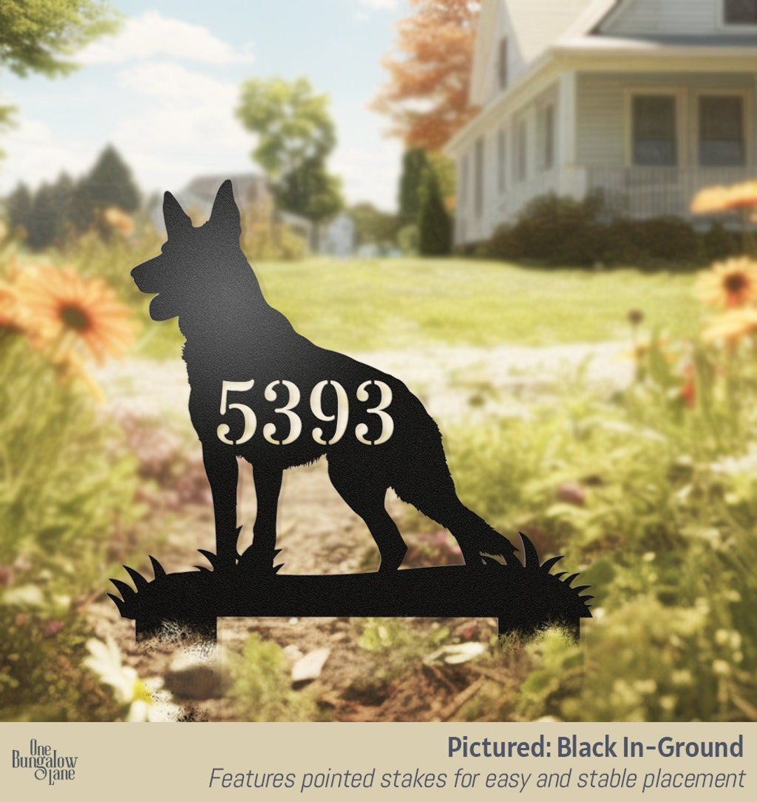German Shepherd Dog Address Sign for Yard Metal Street Number Sign for ...
