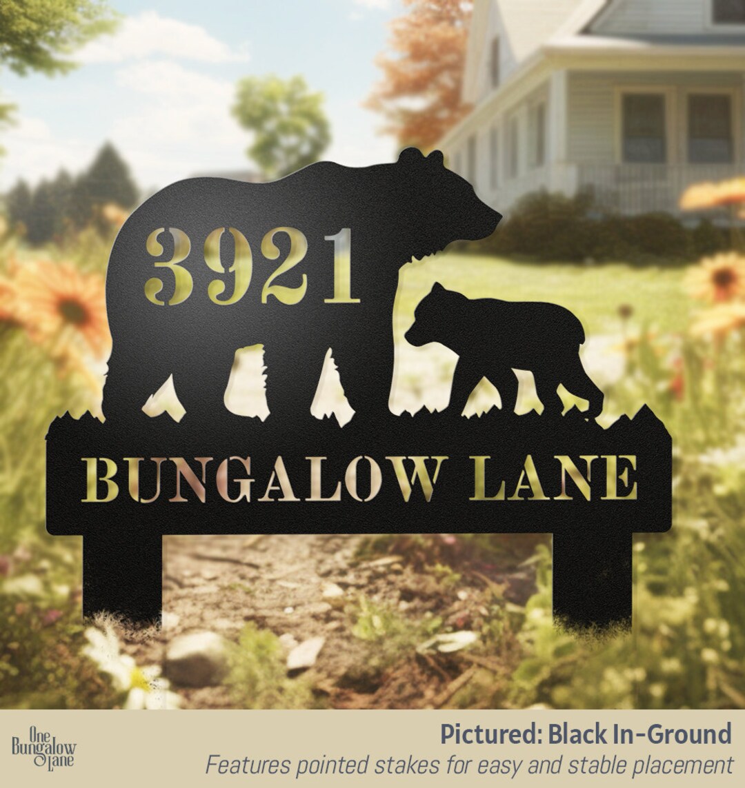 Mama Bear and Cub Metal Address Sign Stakes for Front Yard Personalized ...