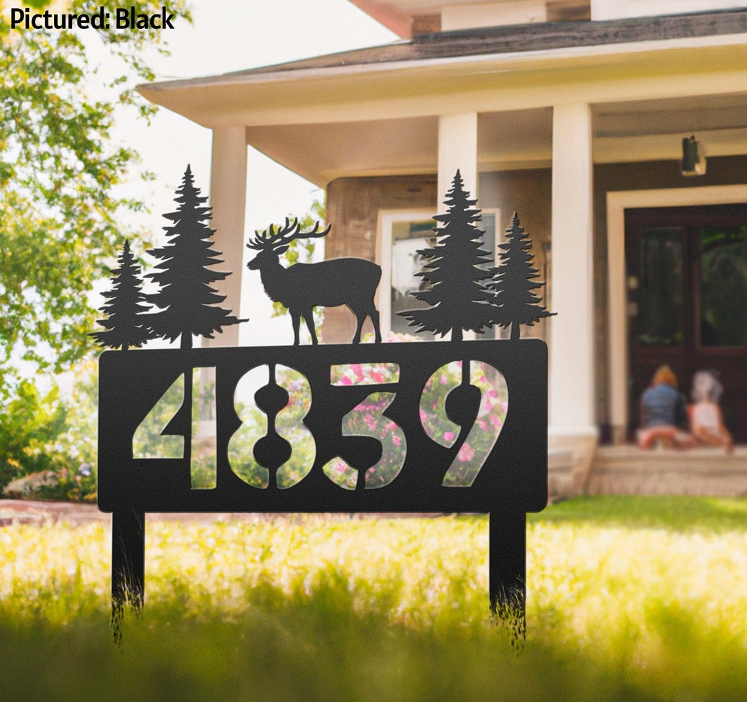 Elk Metal House Numbers Sign, in Ground Address Sign With Stakes ...