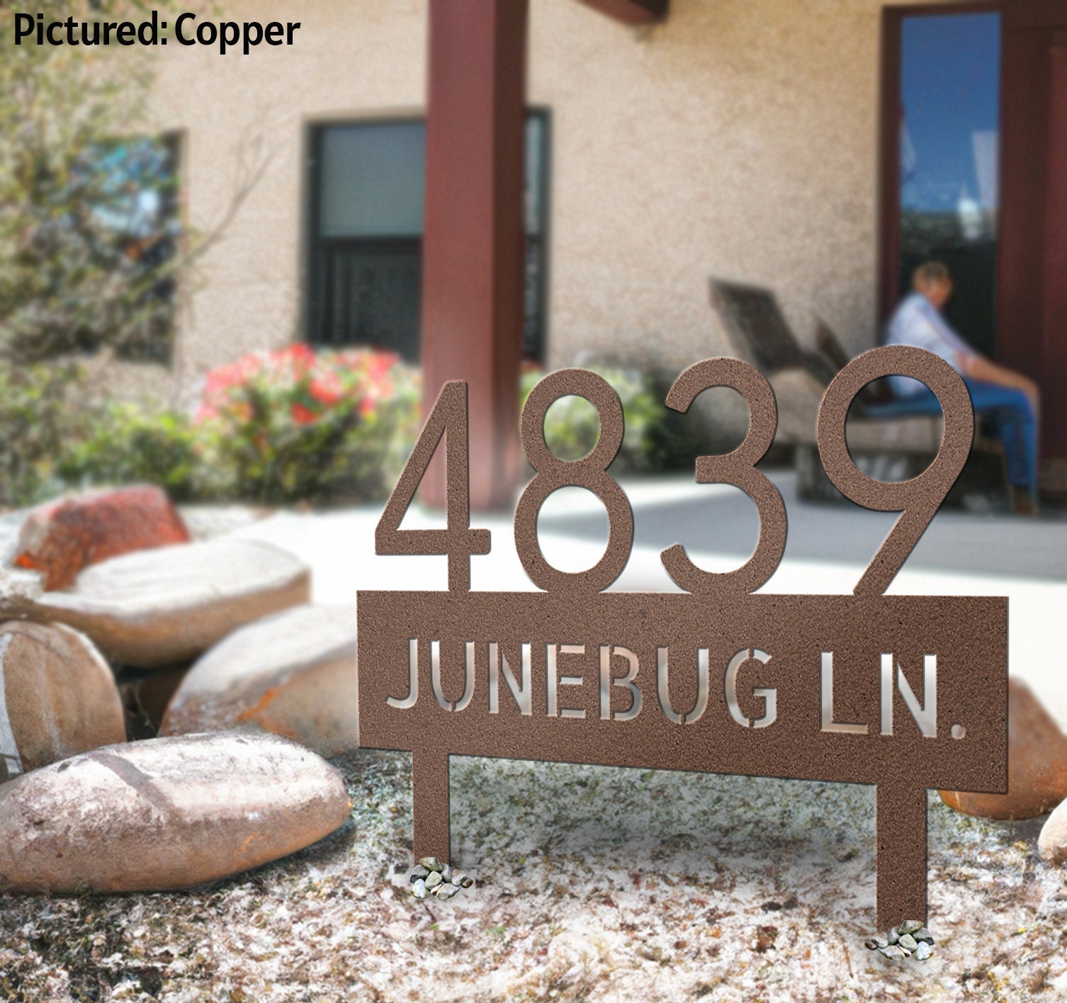 Metal Address Sign for Outdoor Front Yard in Ground Street Number Sign ...