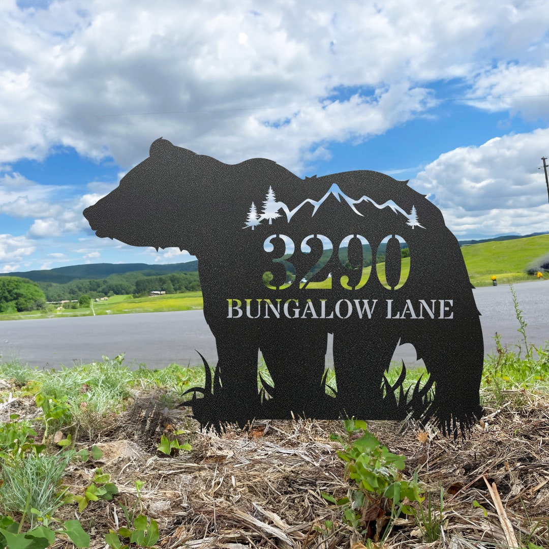 Personalized Bear Address Sign: Metal Mountain Decor, Cabin Airbnb Sign ...
