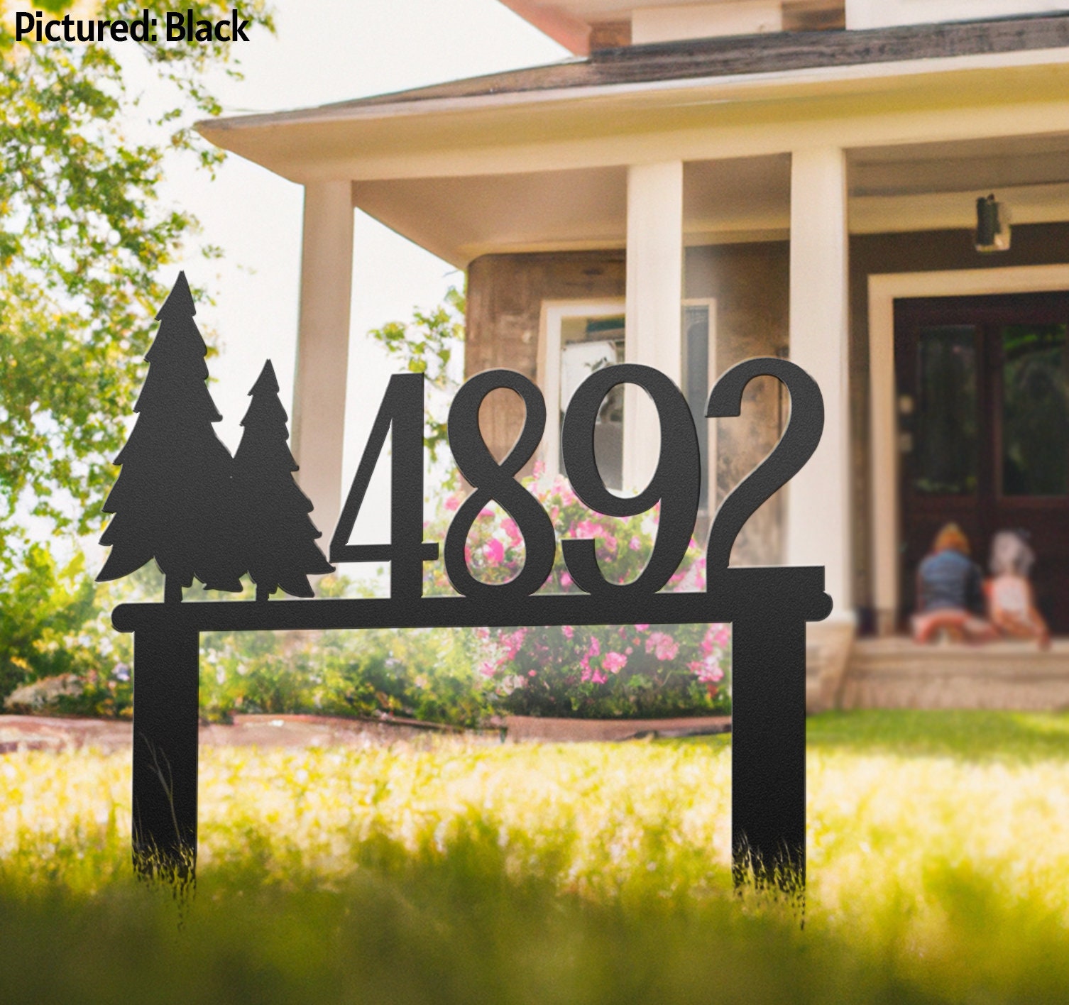 Outdoor Metal Address Sign for Yard in Ground With Stakes Mailbox ...
