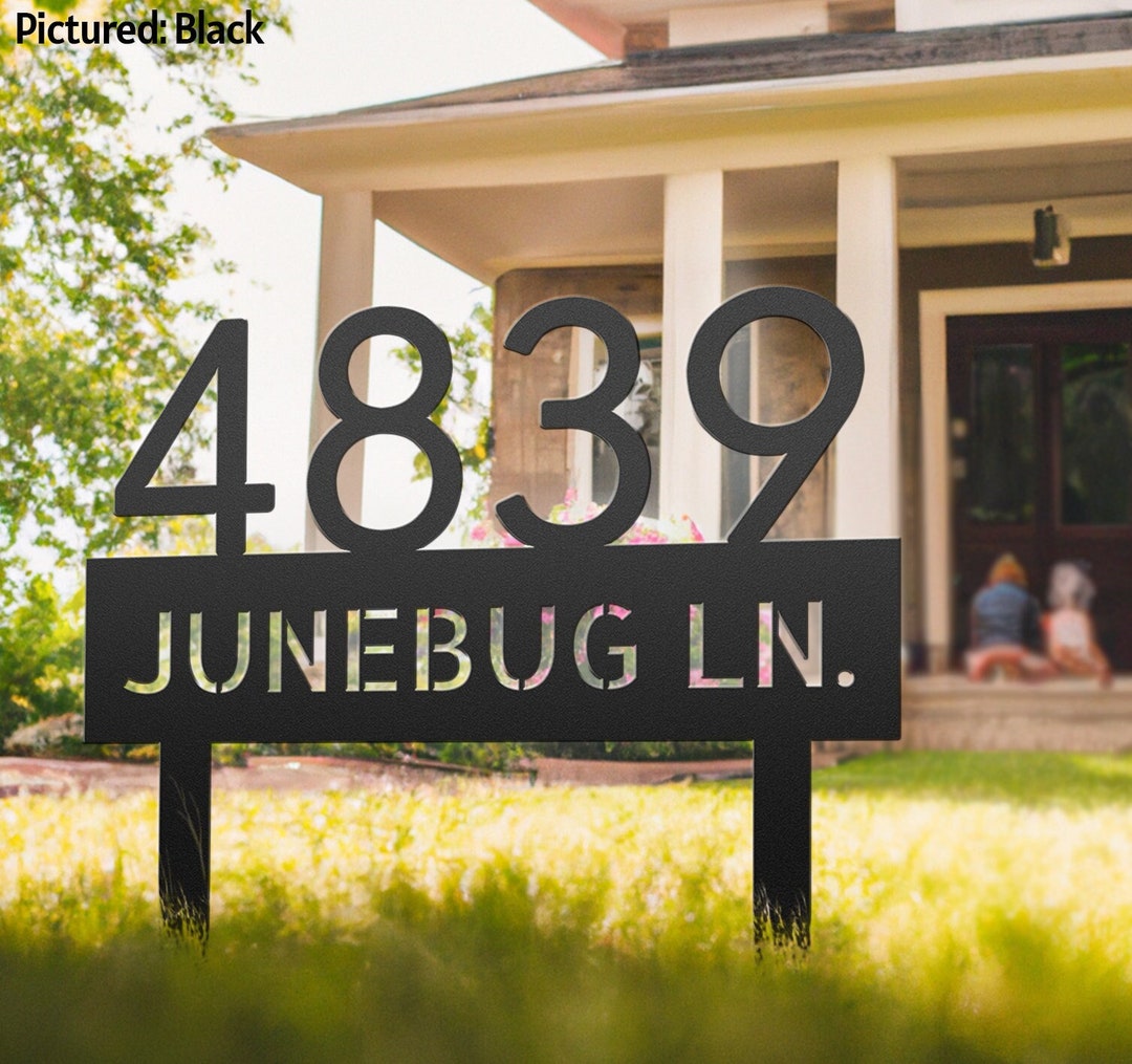 Metal Address Sign for Outdoor Front Yard in Ground Street Number Sign ...