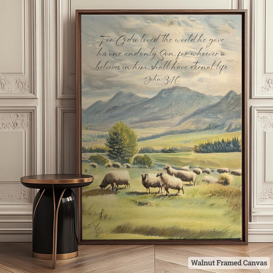 Biblical Sheep Art: Scripture Canvas, Mountain Landscape Christian Wall ...