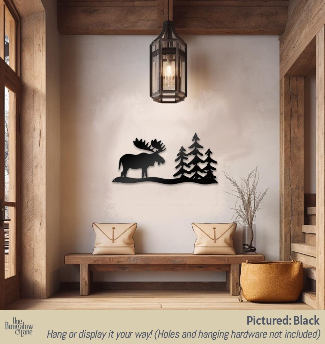Moose and Trees Metal Wall Art Mountain Cabin Rustic Metal Decor for ...