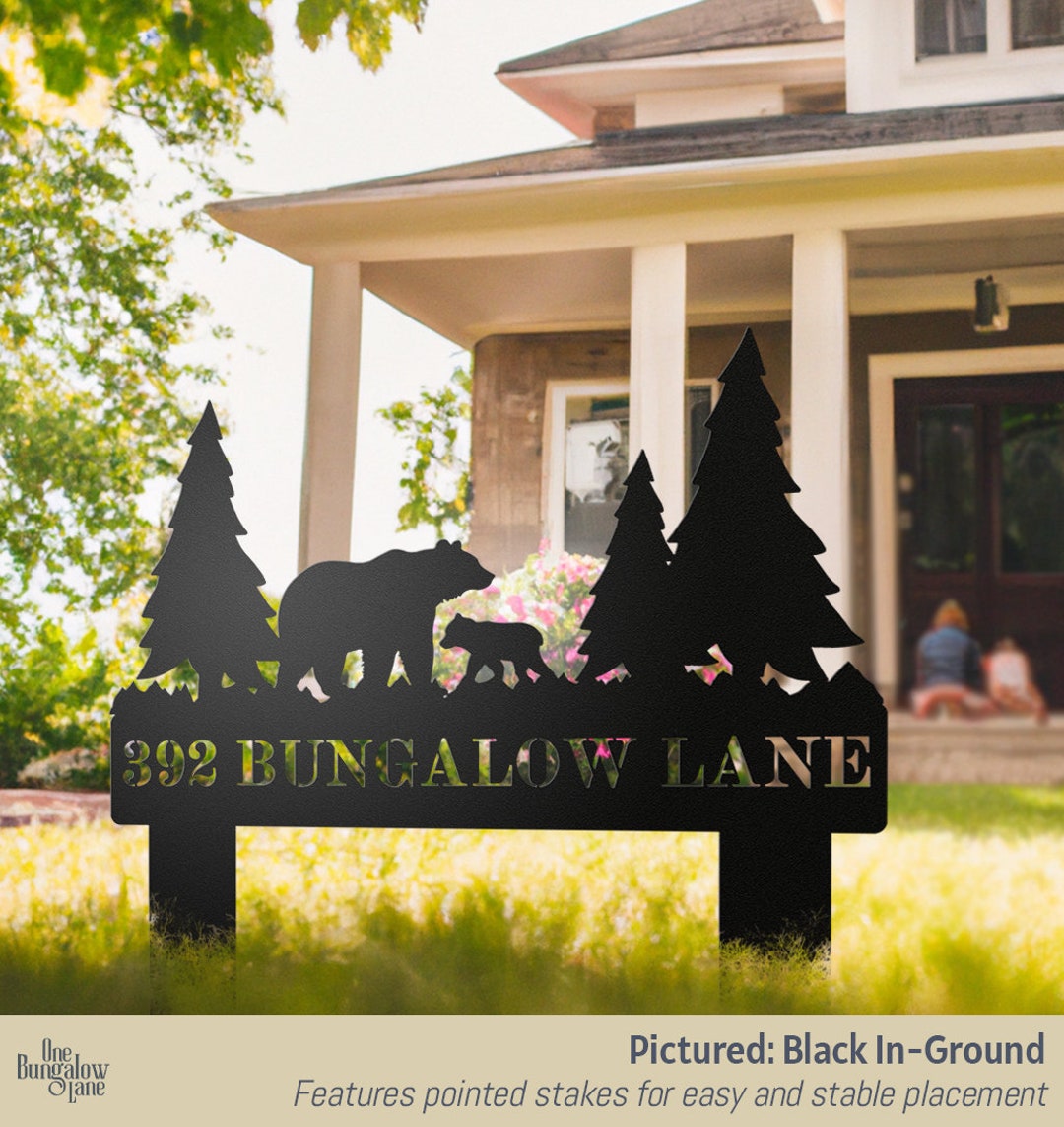 Mama Bear and Cub Metal Address Sign Stakes for Front Yard Personalized ...