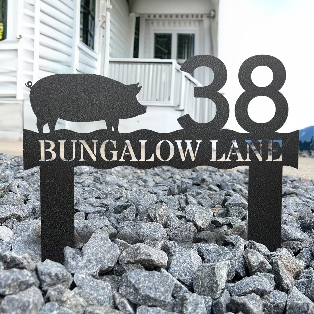 Custom Pig Metal Sign, Farm Animal Address Sign, Personalized House ...