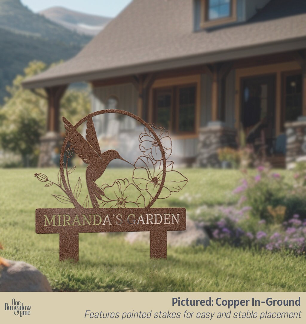 Custom Hummingbird and Flowers Metal Sign for Garden in Ground With ...