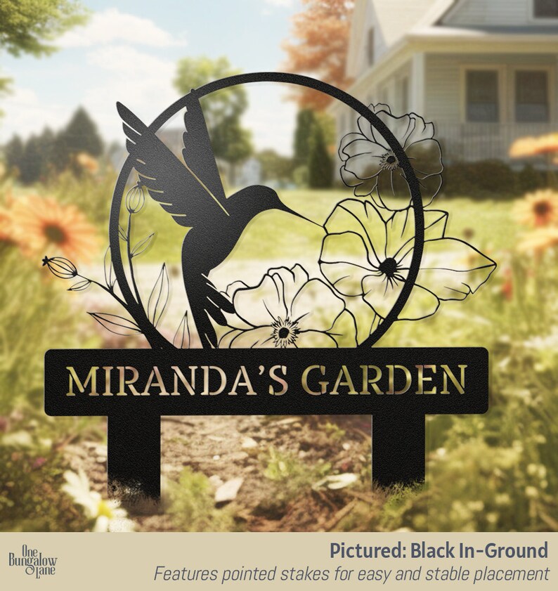 Custom Hummingbird and Flowers Metal Sign for Garden in Ground With ...