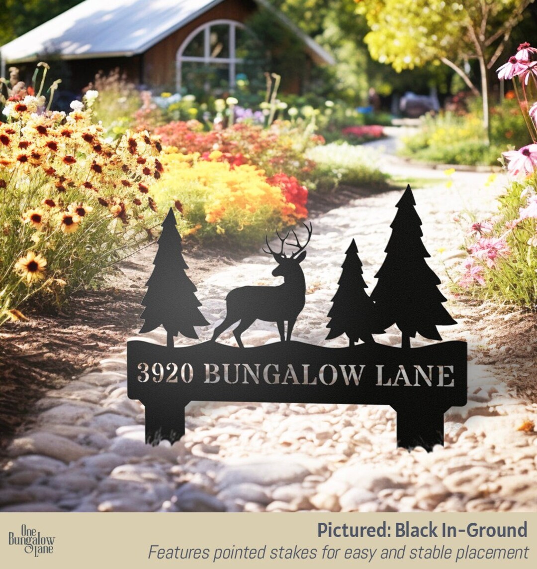 Deer Metal Address Sign, Outdoor Metal Street Number Sign, in Ground ...