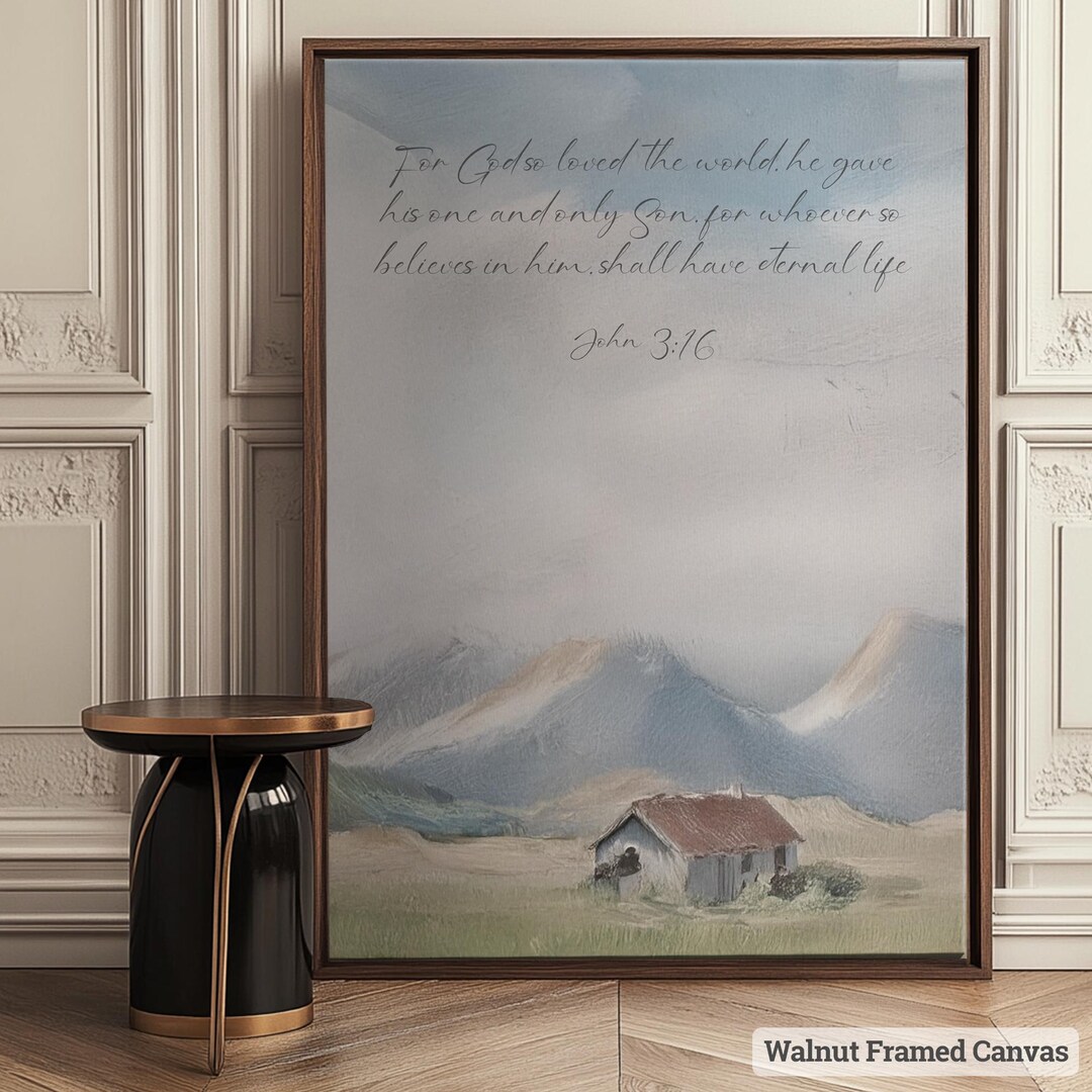 Serene Mountain Range Scripture Art, Landscape Christian Wall Decor ...