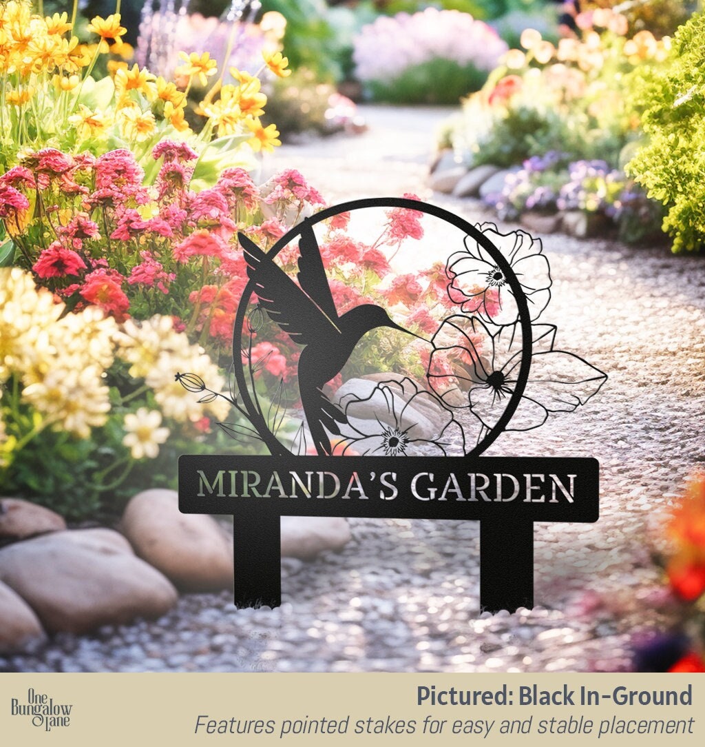 Custom Hummingbird and Flowers Metal Sign for Garden in Ground With ...