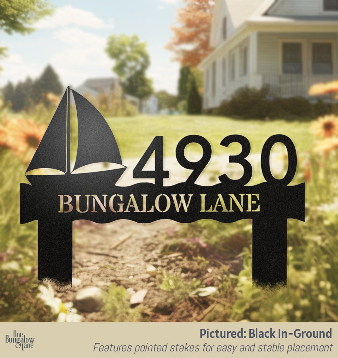 Sailboat Metal Address Sign in Ground With Stakes Ocean Steel House ...