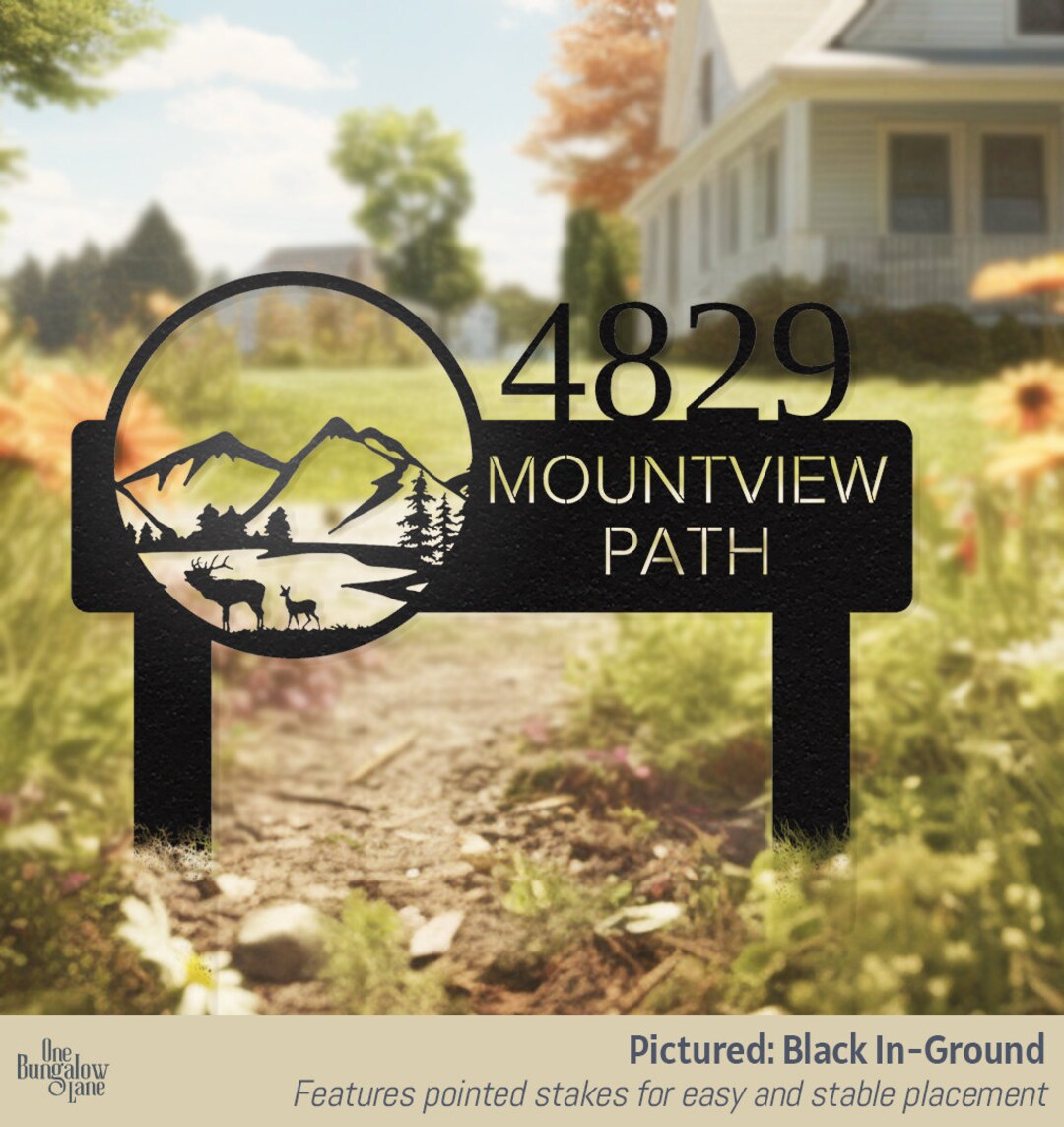 Outdoor Metal Driveway Address Sign With Elk Large Street Number Signs ...